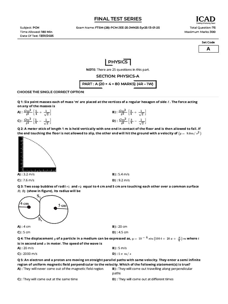 FTSM - (28A) - JEE-25-13-1-25-Final A K | PDF | Capacitor | Wavelength