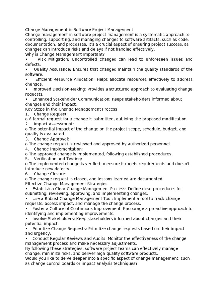 Change Management in Software Project Management | PDF | Project ...