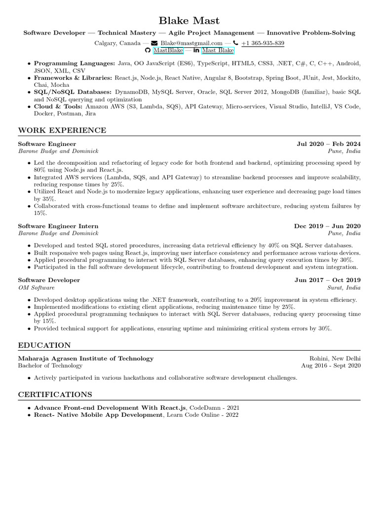 1 Arvind Baloda Software Developer Template | PDF | Microsoft Sql Server | Databases