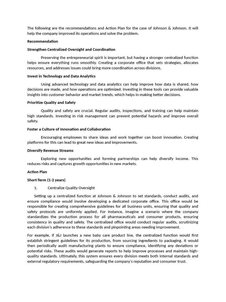 Recommendaton and Action Plan | PDF | Innovation | Analytics