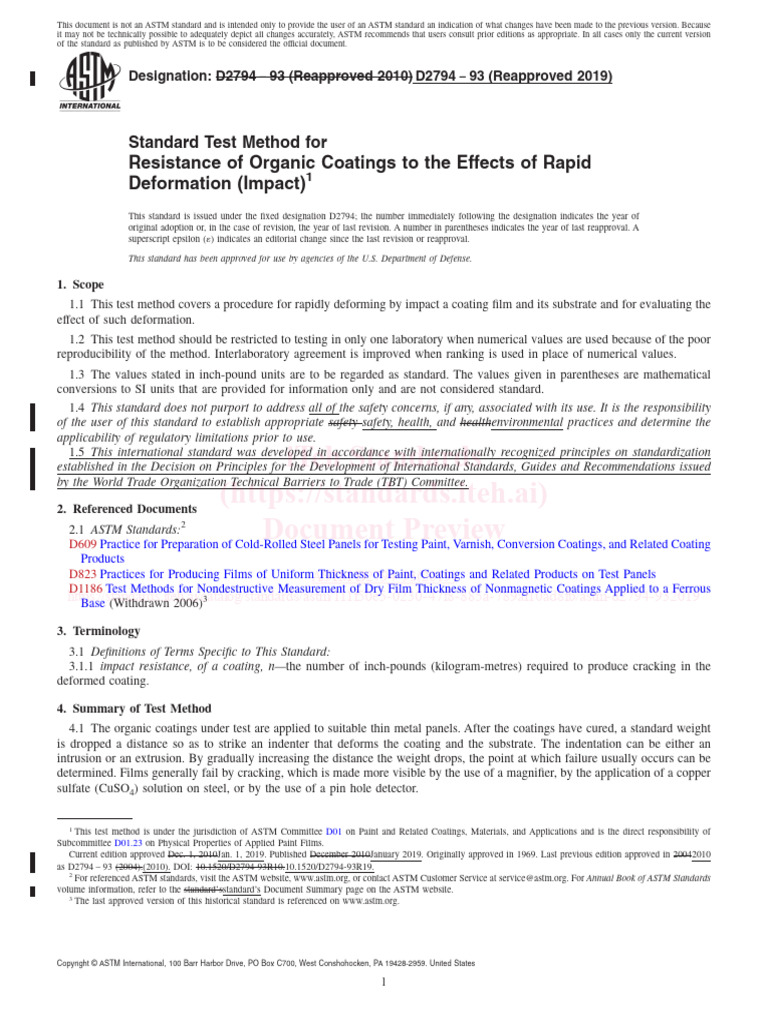 ASTM-D2794-93-2019 - Rapidly Deforming by Impact | PDF | Coating | Paint