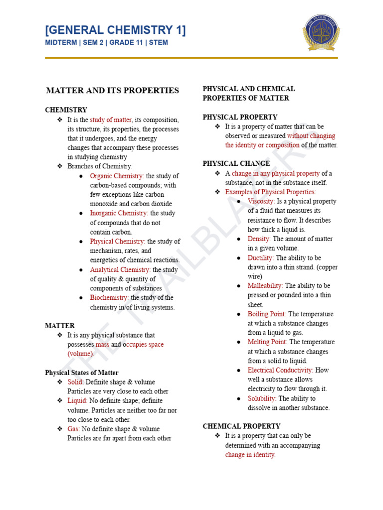 Grade 11 Chemistry Midterm Review | PDF | Atoms | Mixture