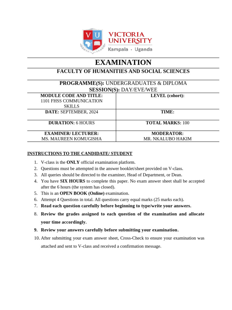 Communication Skills Past Paper | PDF | Communication
