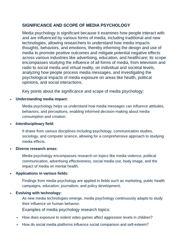 Significance and Scope of Media Psychology | PDF | Psychology | Popular ...