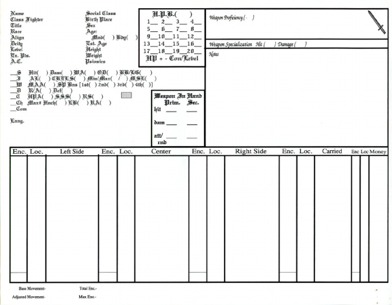 Player Sheet - Fighter | PDF