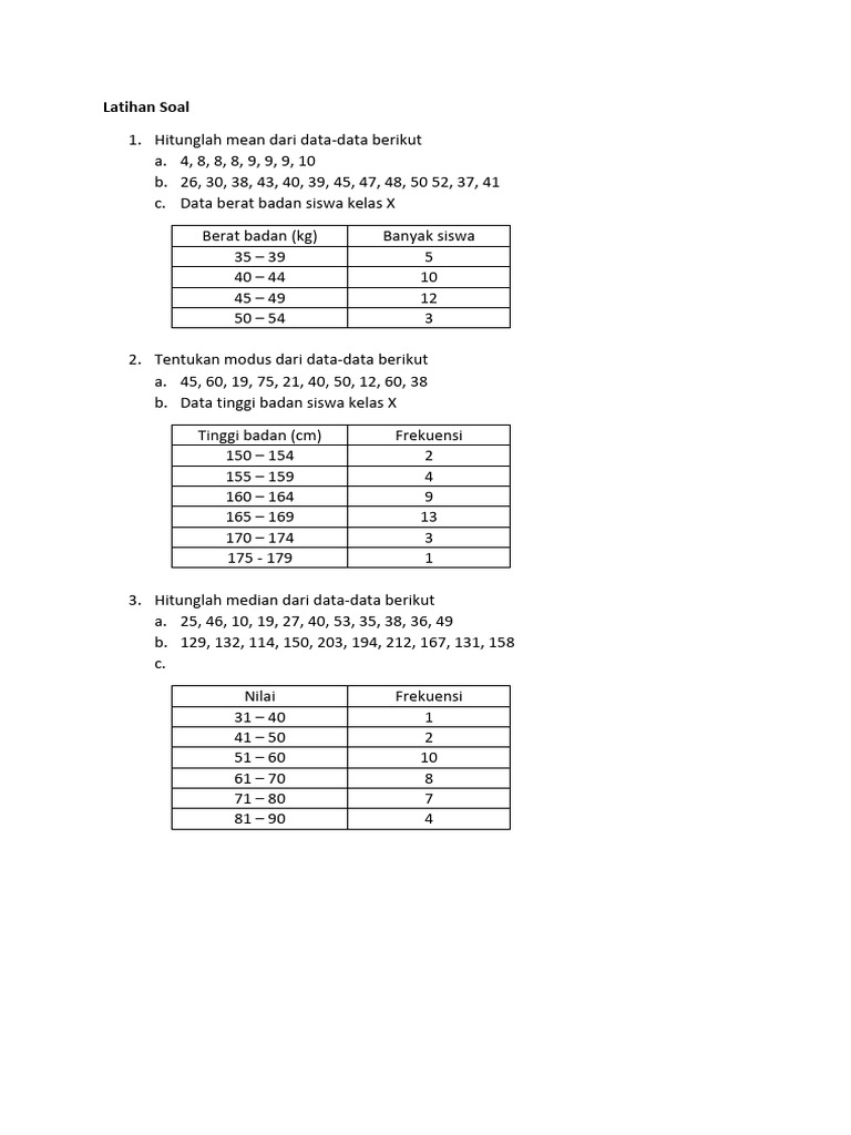 Soal Ukuran Pemusatan Data Kelas 8 | PDF