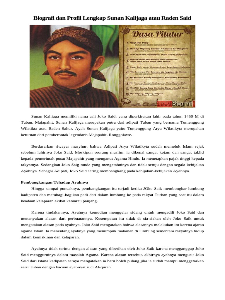 Biografi dan Profil Lengkap Sunan Kalijaga atau Raden Said | PDF Biografi dan Profil Lengkap Sunan Kalijaga atau Raden Said | PDF