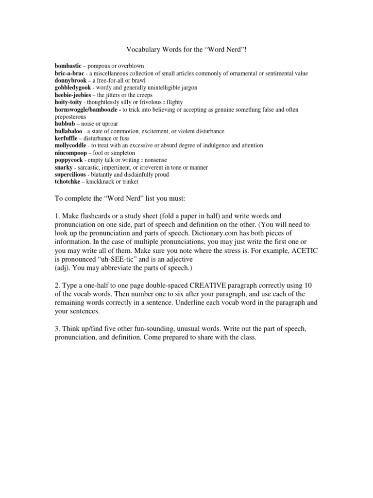 Vocabulary Words For The Word Nerd | PDF