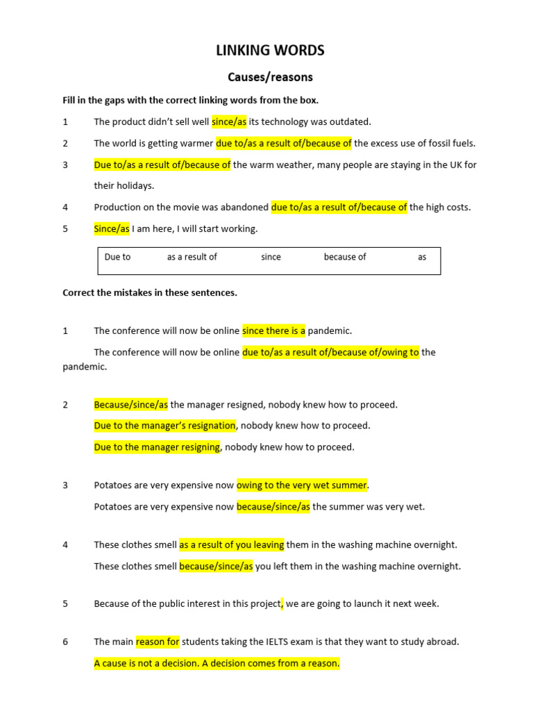 Answers 5 Linking Words | PDF