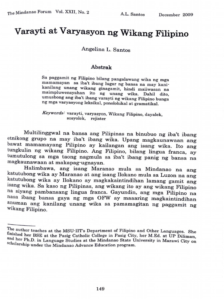 Varayti at Varyasyon NG Wikang Filipino | PDF