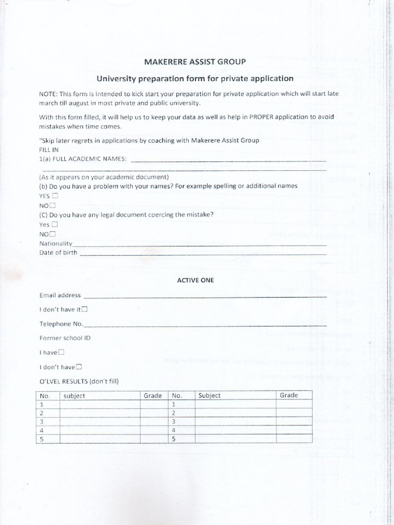 Application Prep Form | PDF