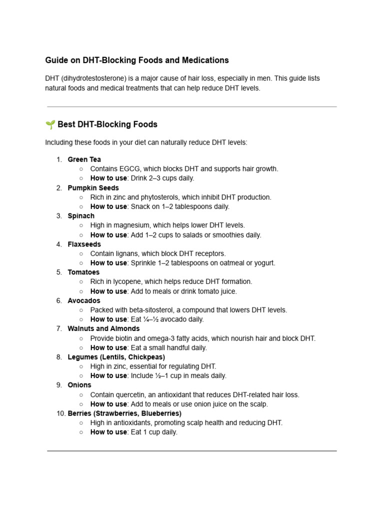 Guide On DHT-Blocking Foods and Medications | PDF