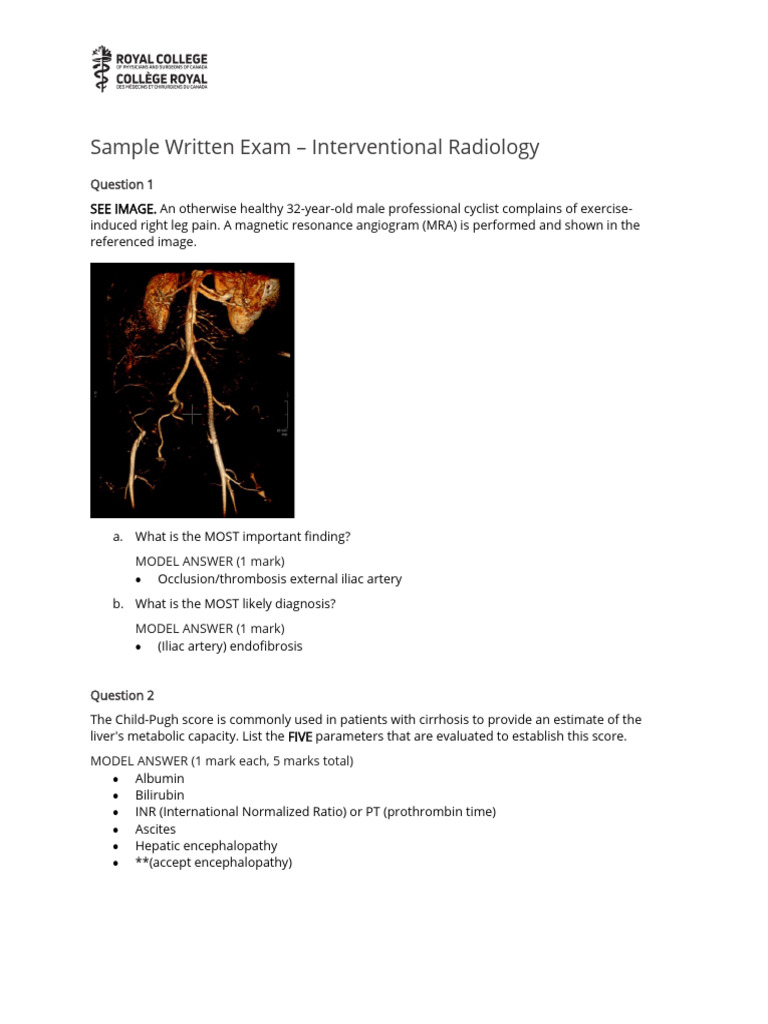 Interventional Radiology Sample Saq e | PDF | Interventional Radiology | Medical Specialties