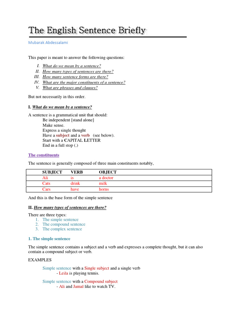Differences Between Sentence Types | PDF | Subject (Grammar) | Sentence ...