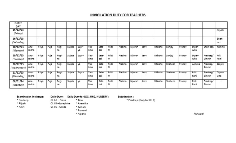 Don Bosco School Exam Invigilation Schedule | PDF