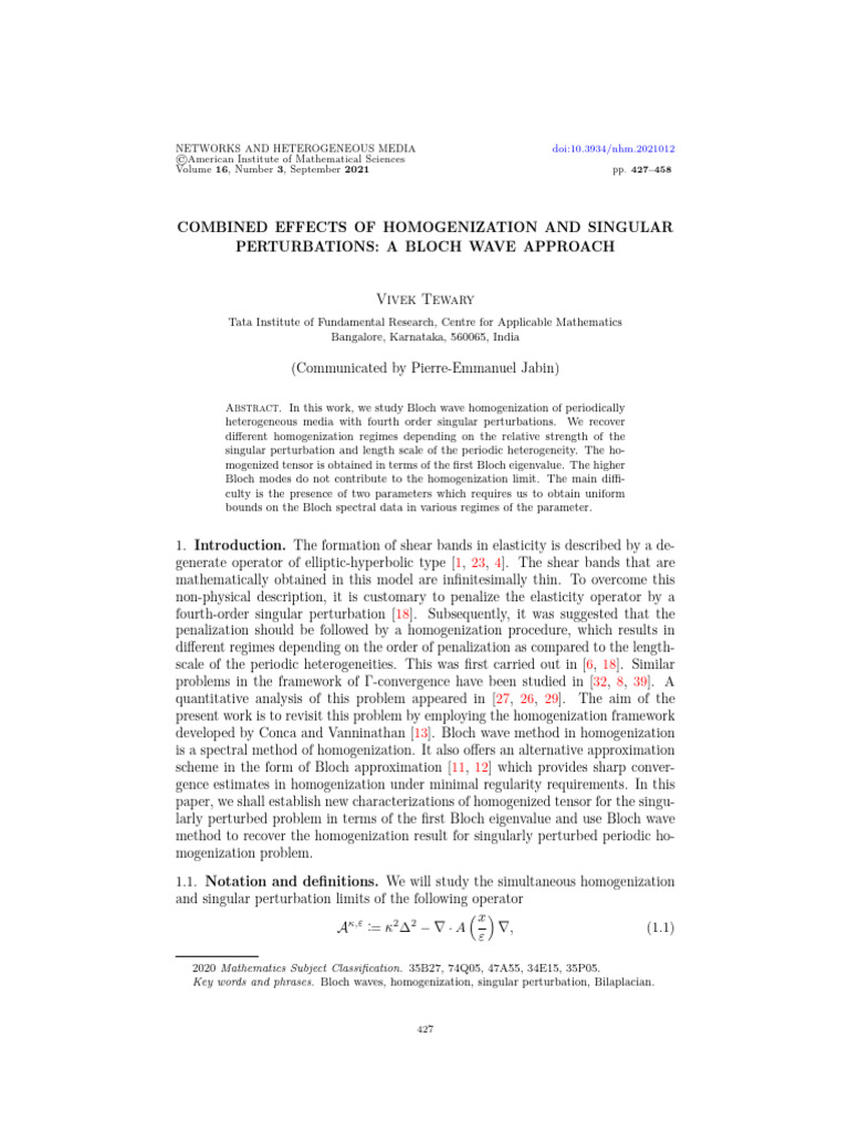 Combined Effects of Homogenization and Singular - Perturbations | PDF | Operator (Mathematics ...