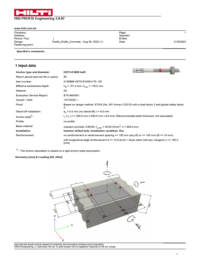 Hilti PROFIS Engineering Anchor Design | PDF