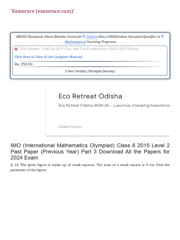 IMO (International Mathematics Olympiad) Class 6 2015 Level 2 Past ...