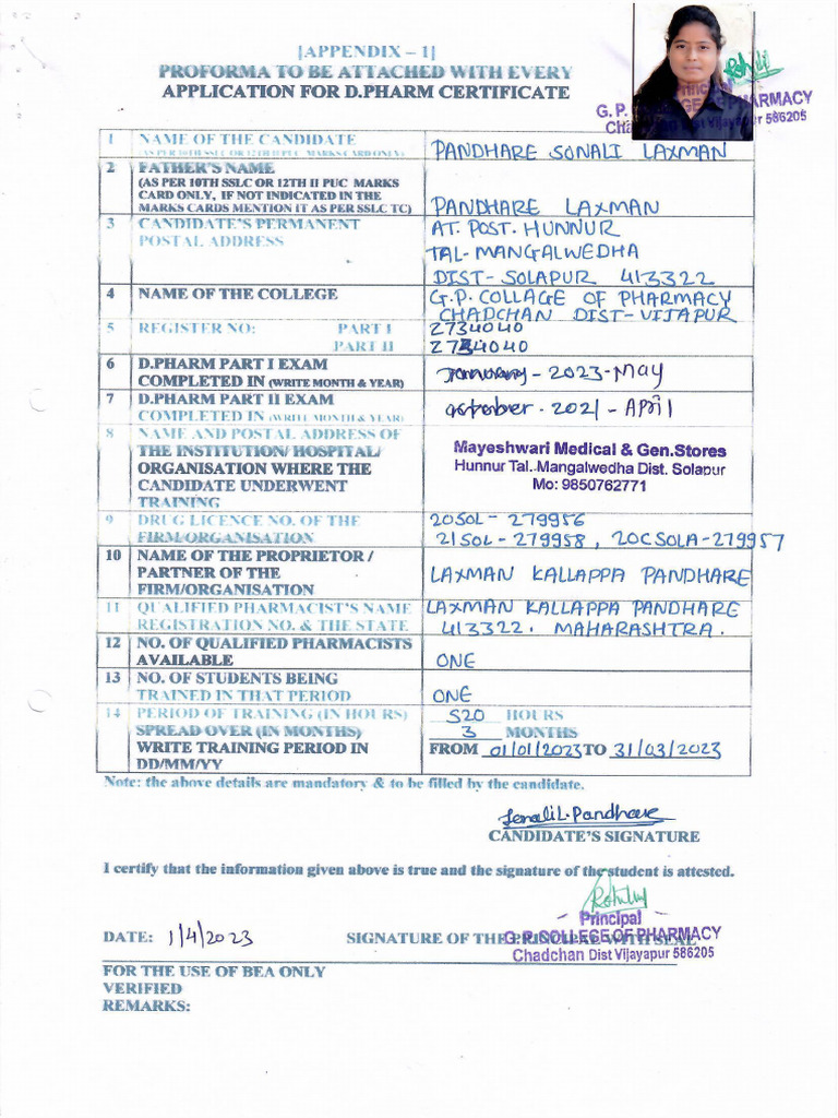 Practical Training Form Filled Sample | PDF