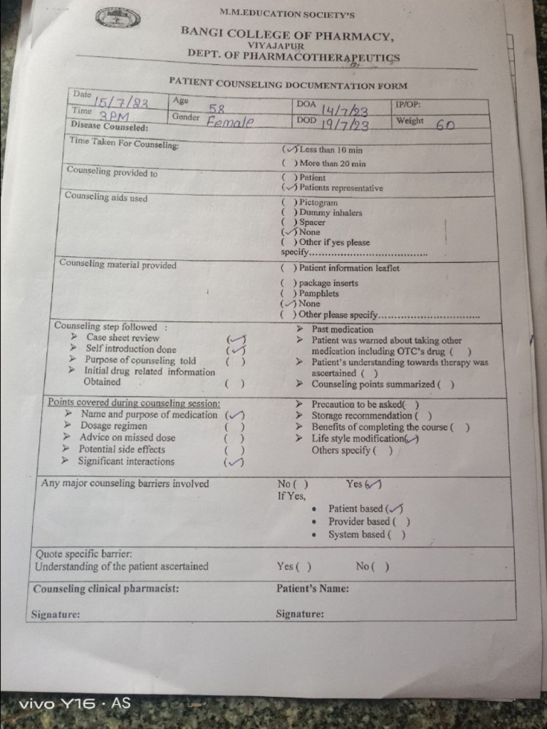 Patient Counseling D Pharmacy Practical | PDF