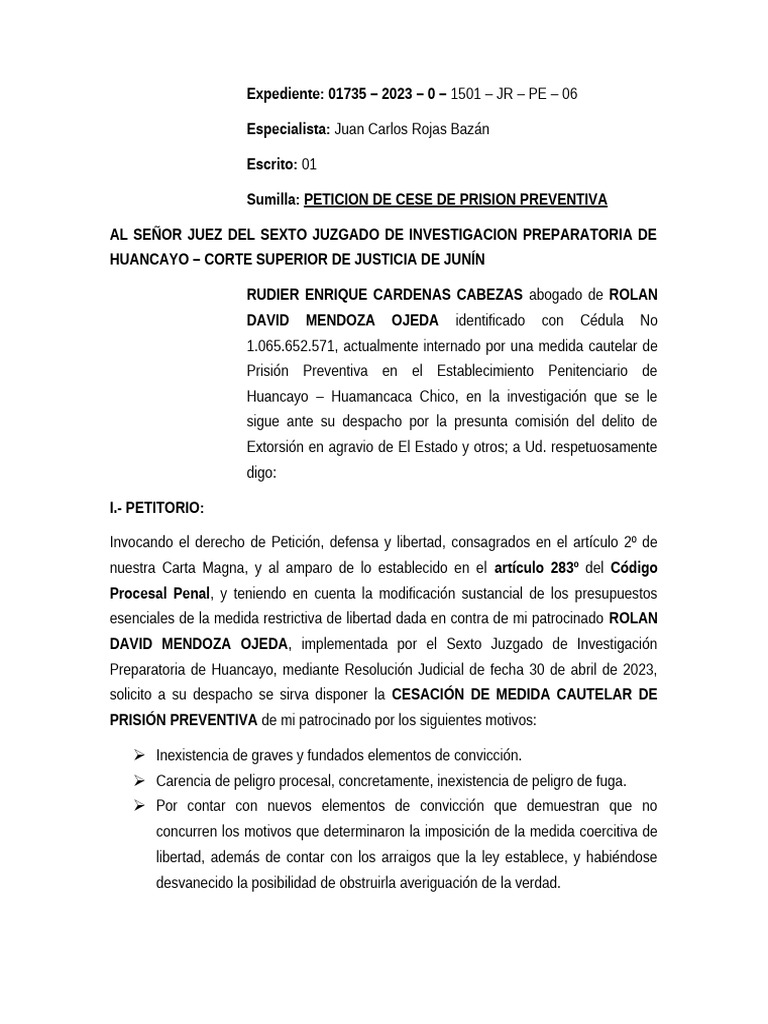 CES. DE PRISION PREVENTIVA - ROLAN DAVID M. O. 11-Septiembre | PDF ...