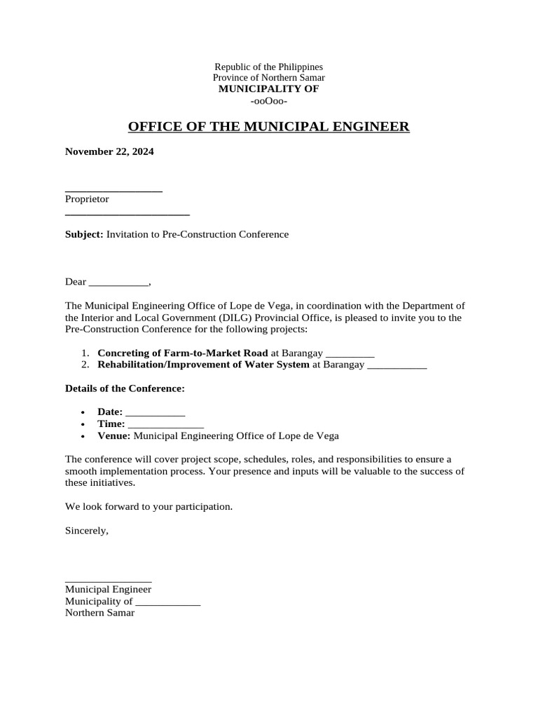 Letter For Request-Preconstruction Conference | PDF