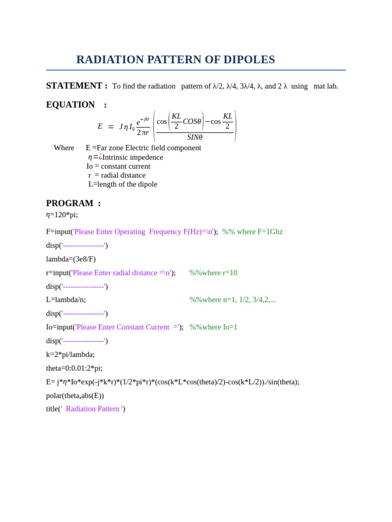 Matlab | PDF | Antenna (Radio) | Electromagnetic Radiation