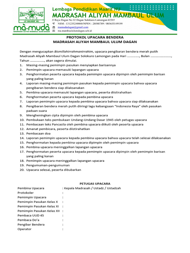 Protokol Upacara Bendera MA MUDA | PDF