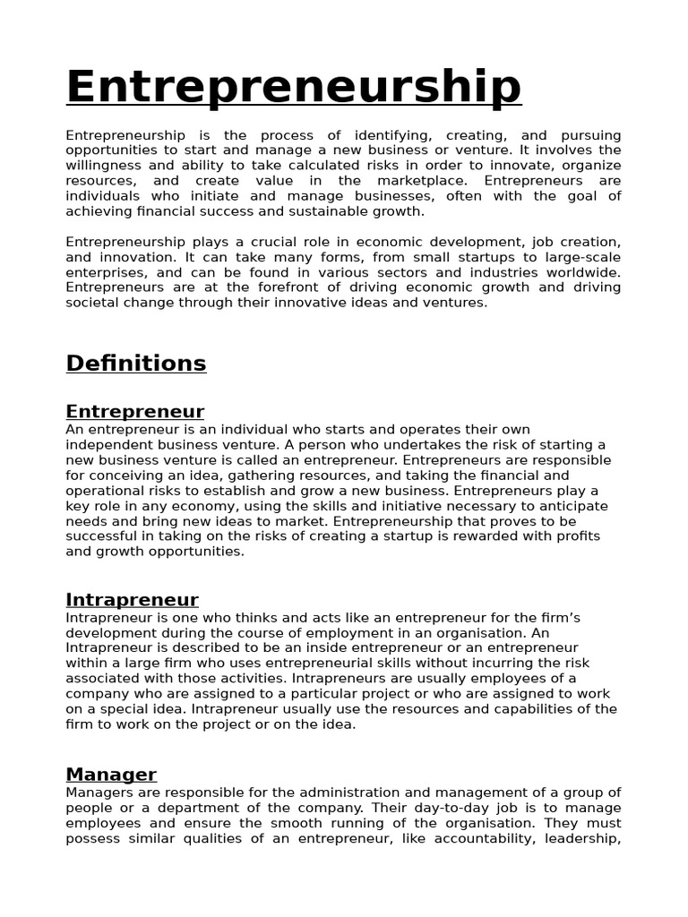 Entrepreneurship Module 1 Notes 1 | PDF | Entrepreneurship | Startup ...