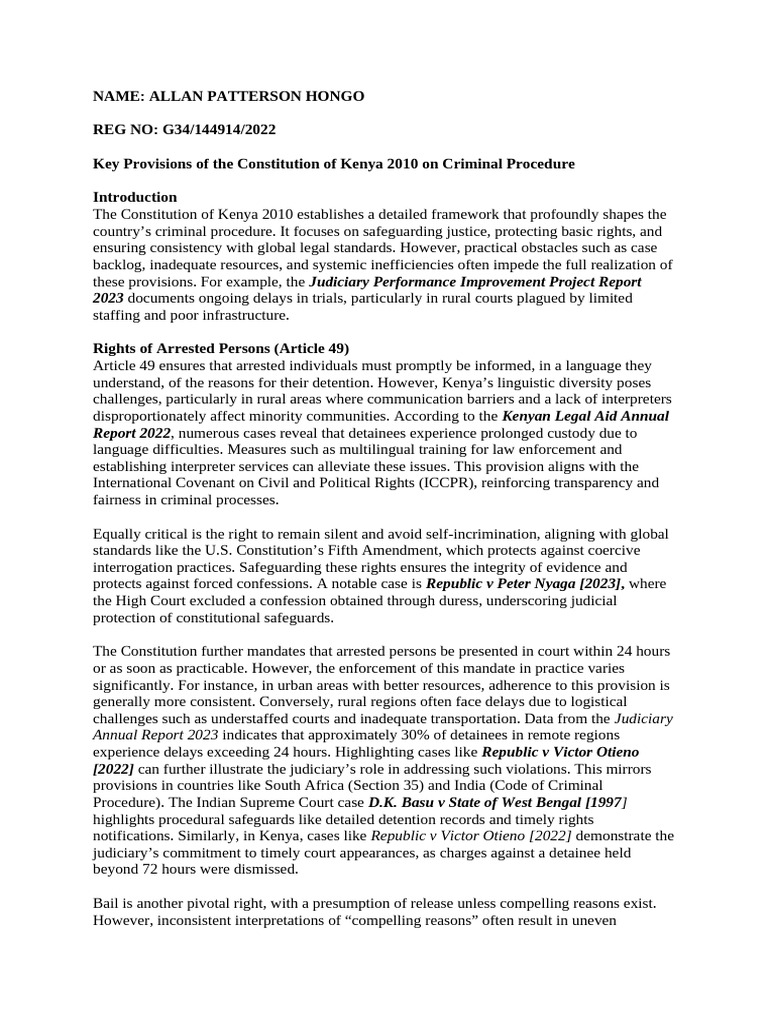 Kenyan Criminal Procedure Insights | PDF | Bail | Torture