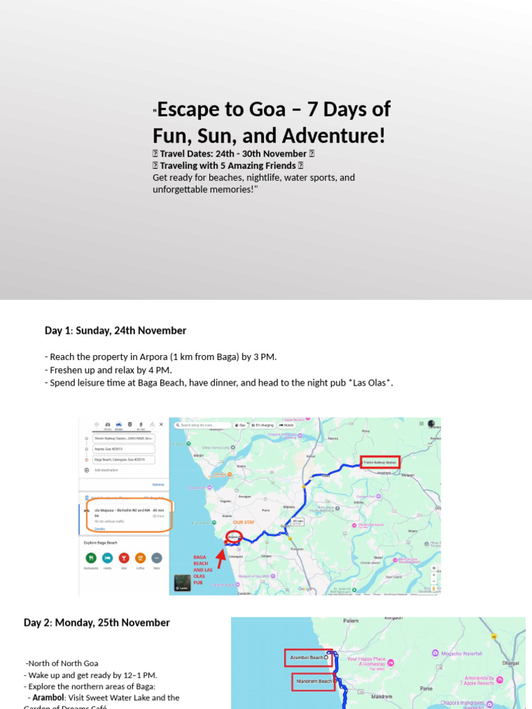 7-Day Goa Adventure Itinerary | PDF