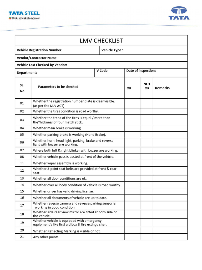 LMV Checklist_ | PDF
