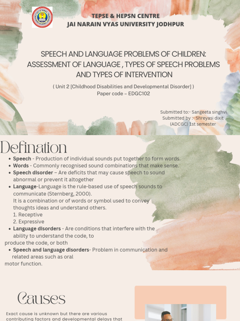 Speech and Language Problems of ChildrenAssessment of Language, Types ...