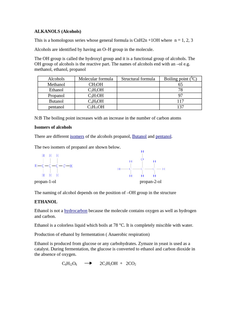 ALKANOLS | PDF | Ethanol | Acetic Acid