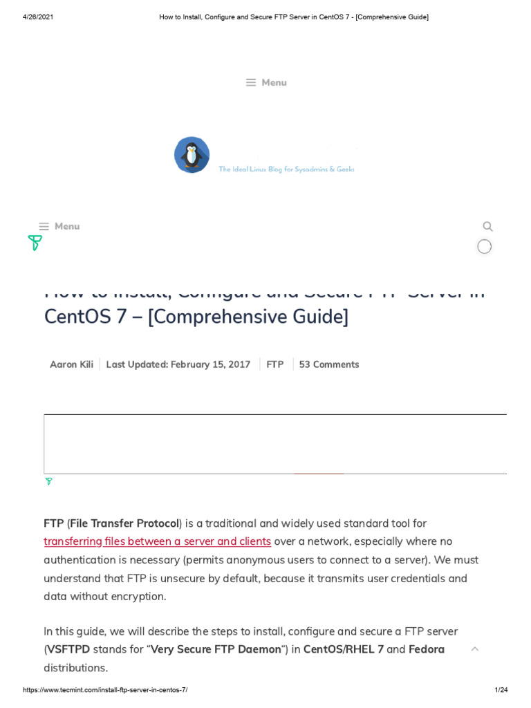 How to Install, Configure and Secure FTP Server in CentOS 7 | PDF ...