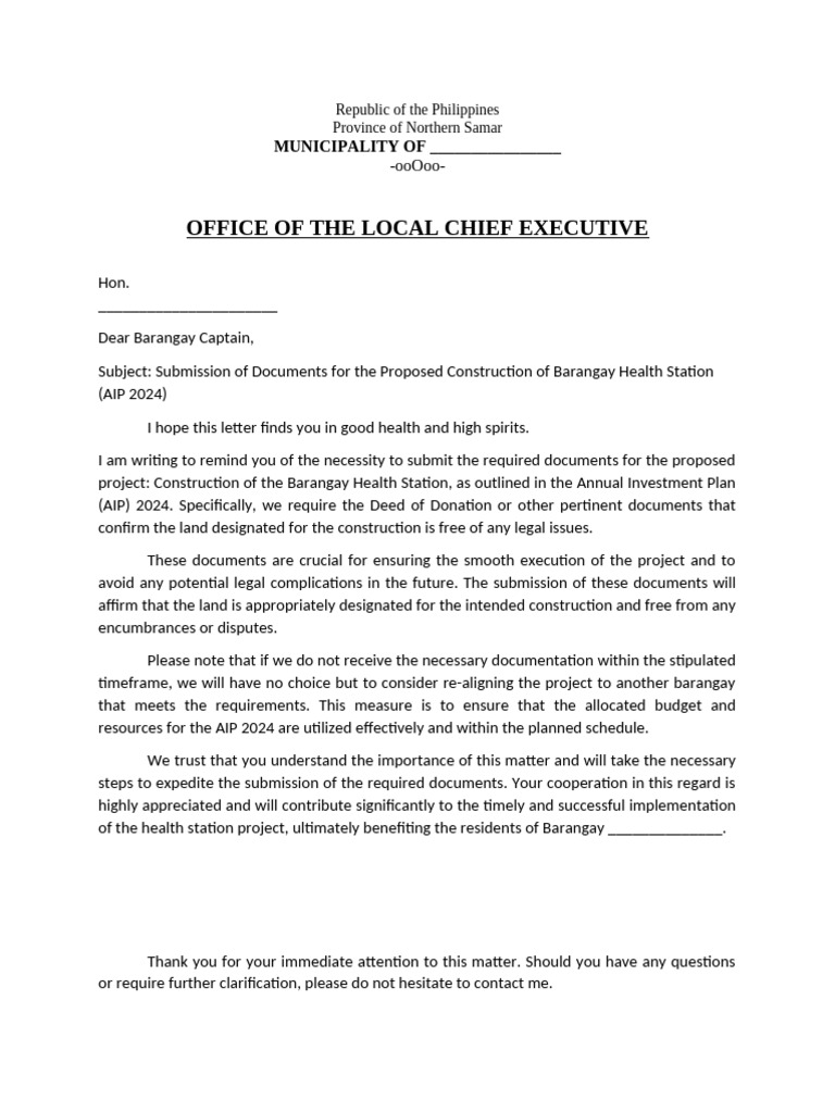 Letter To Barangay | PDF