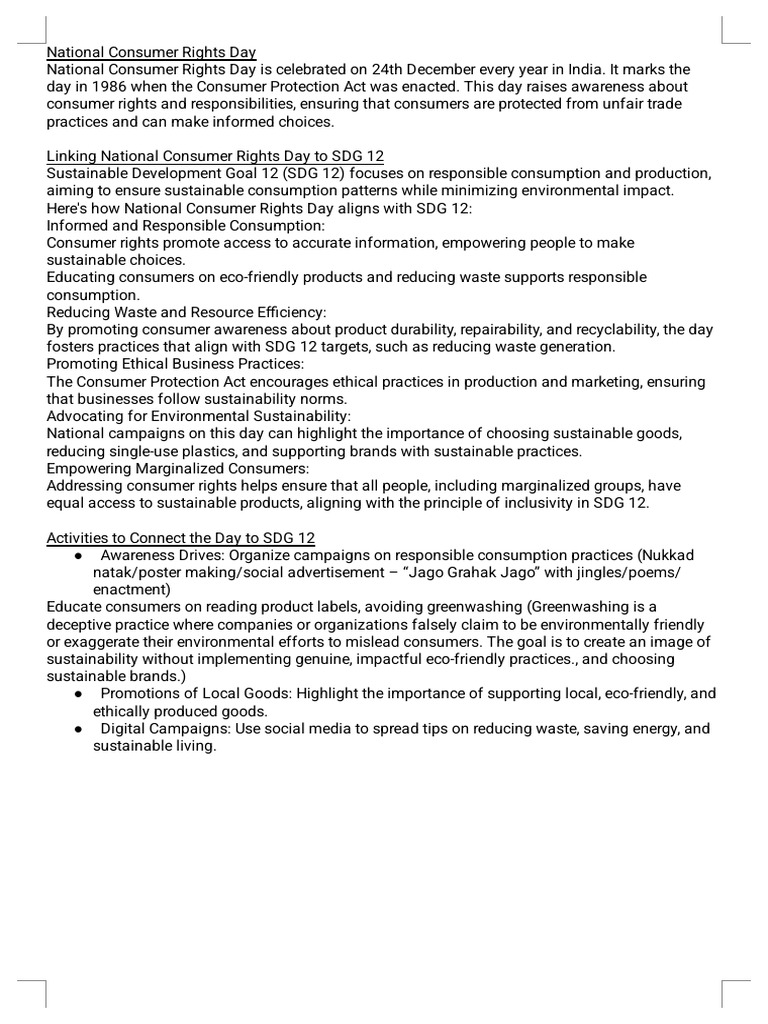 National Consumer Rights Day Activity | PDF | Sustainability | Public ...