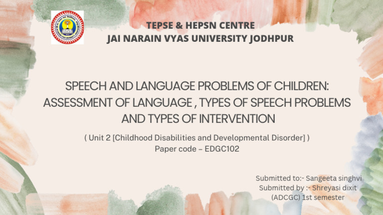 Speech and Language Problems of ChildrenAssessment of Language, Types ...