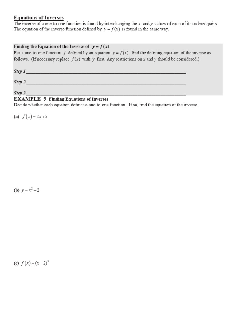 Finding Inverse Function Equations | PDF