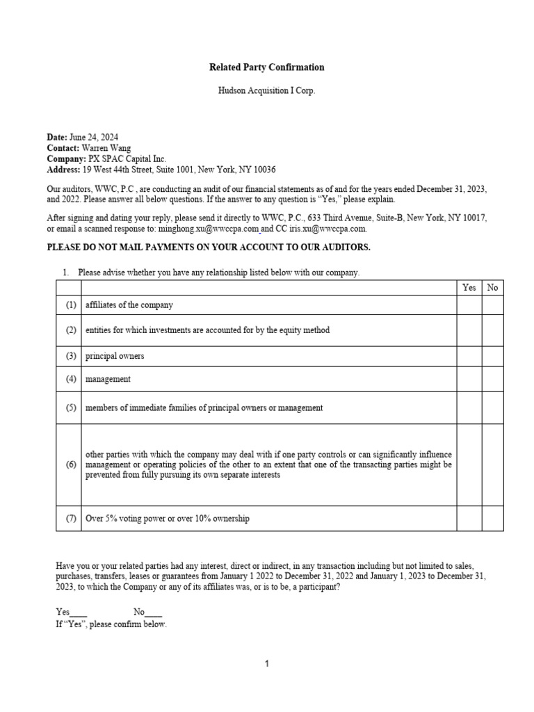 Related Party Confirmation Request | PDF | Financial Services | Private Law
