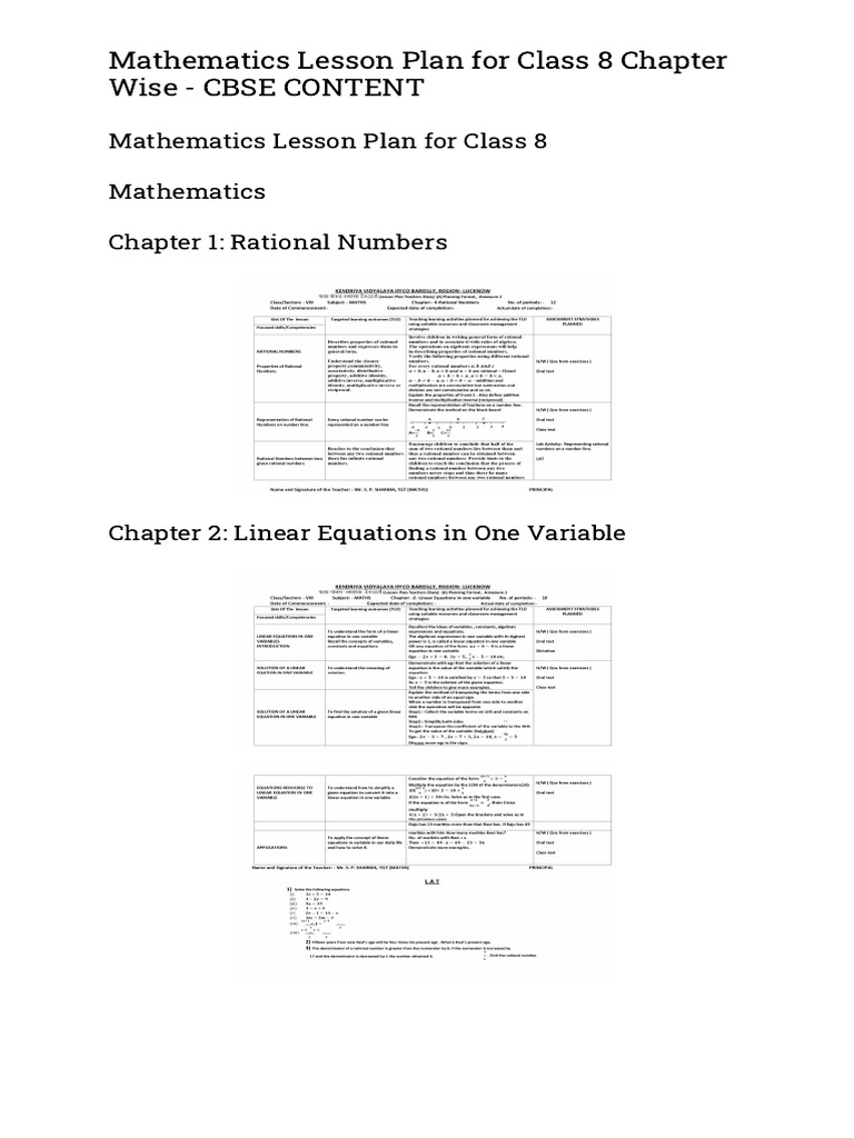 Class 8 Maths Lesson Plan | PDF