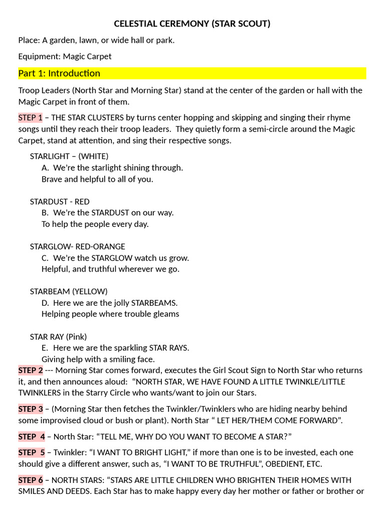 Star Scout Investiture Ceremony Guide | PDF