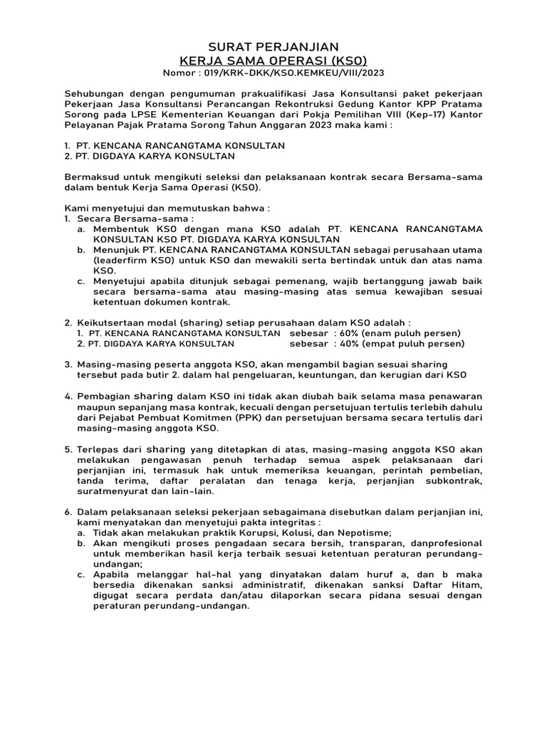 Perjanjian Kso KRK DKK | PDF