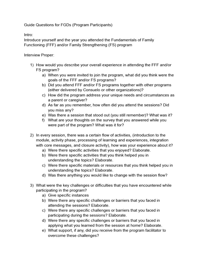 FGD Guide - Program Participants - 2023october | PDF | Parenting ...