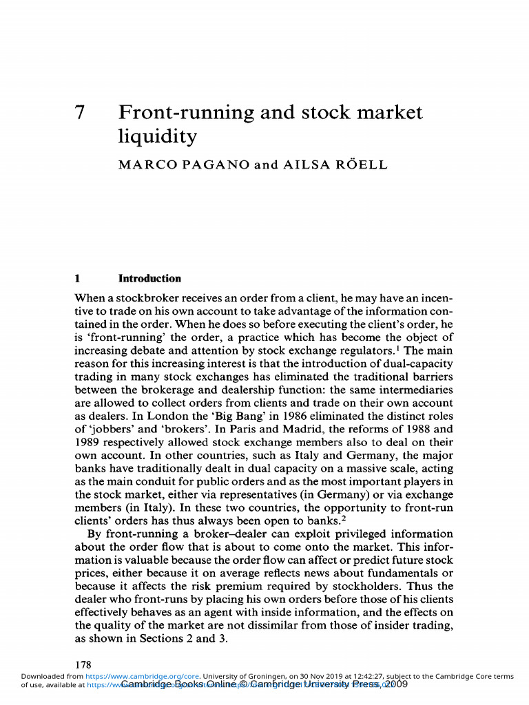 Frontrunning and Stock Market Liquidity | PDF | Stocks | Risk