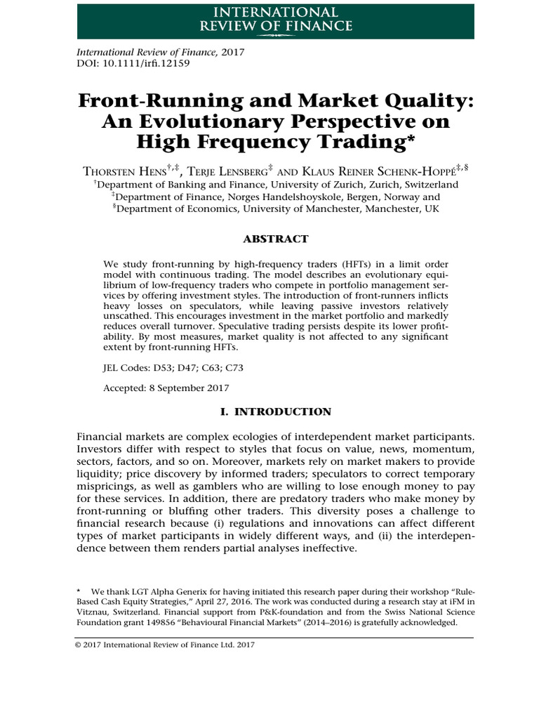 Hens 2017 | PDF | High Frequency Trading | Volatility (Finance)