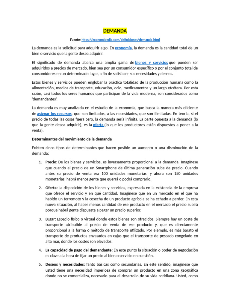 Concepto y Tipos de Demanda Económica | PDF | Oferta y demanda ...