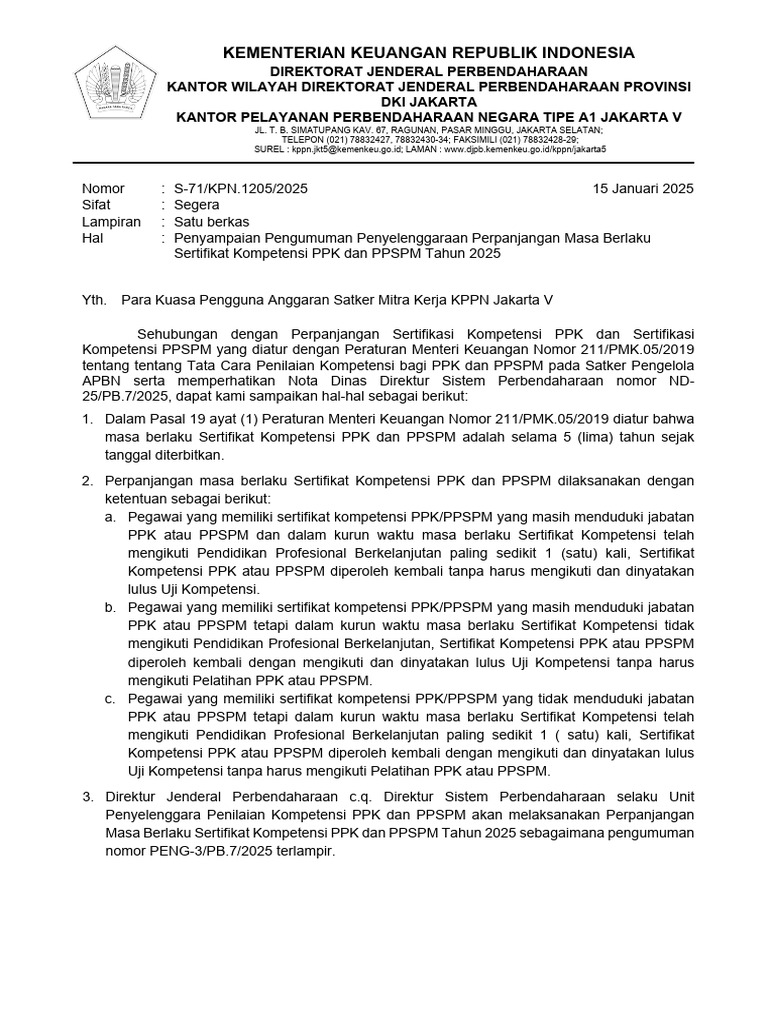 Perpanjangan Sertifikat PPK dan PPSPM 2025 | PDF