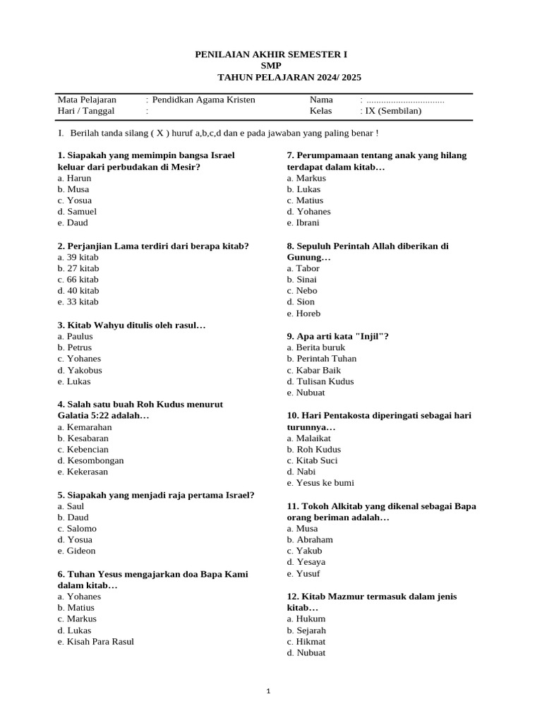 Soal Dan Kunci Pas Kelas 9-Agama | PDF