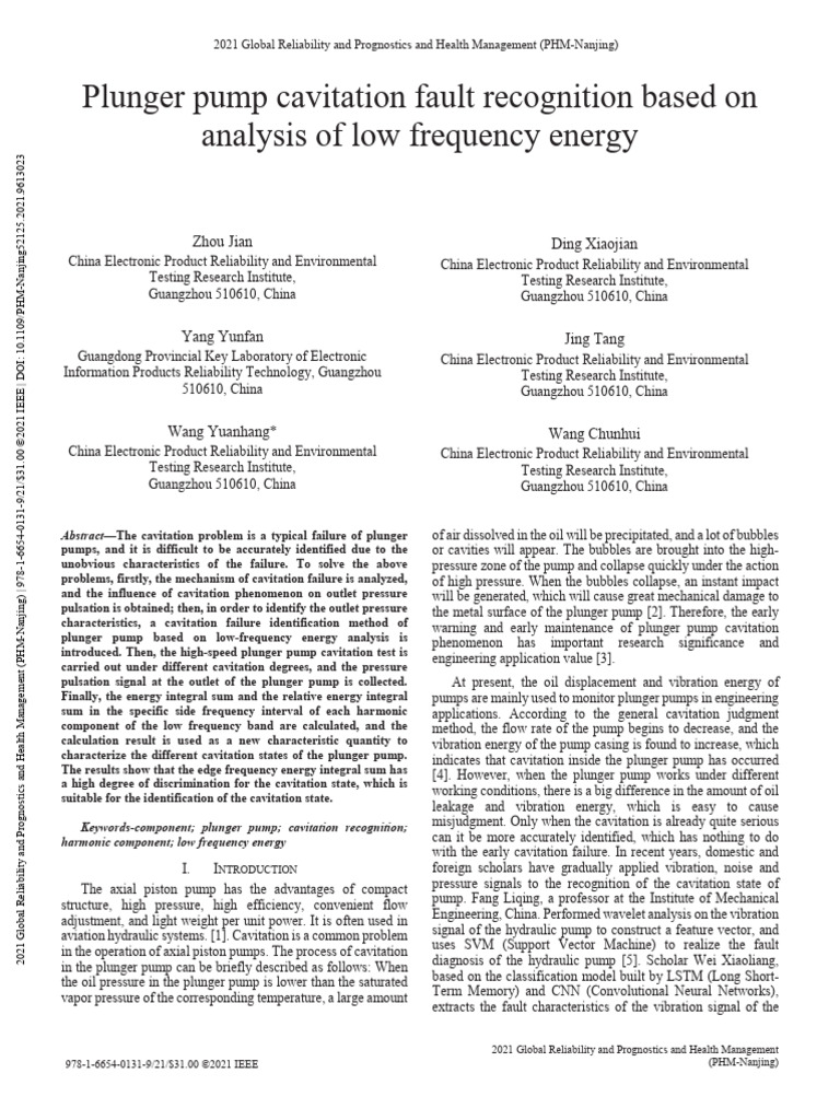 Plunger Pump Cavitation Fault Recognition Based On Analysis of Low ...